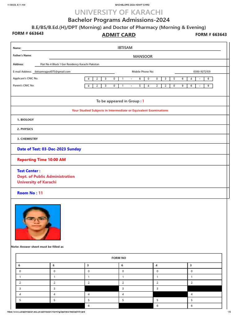 Bachelors 2024 Admit Card | PDF | Academic Degree | Vocational Education