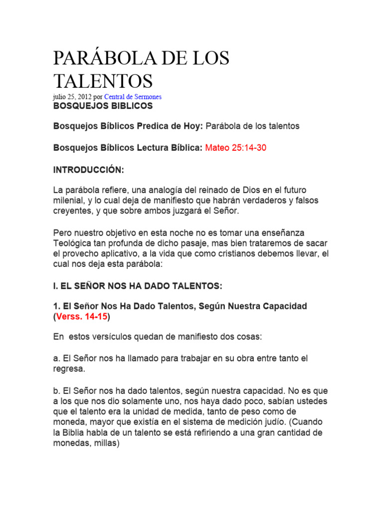 Parábola de Los Talentos | PDF