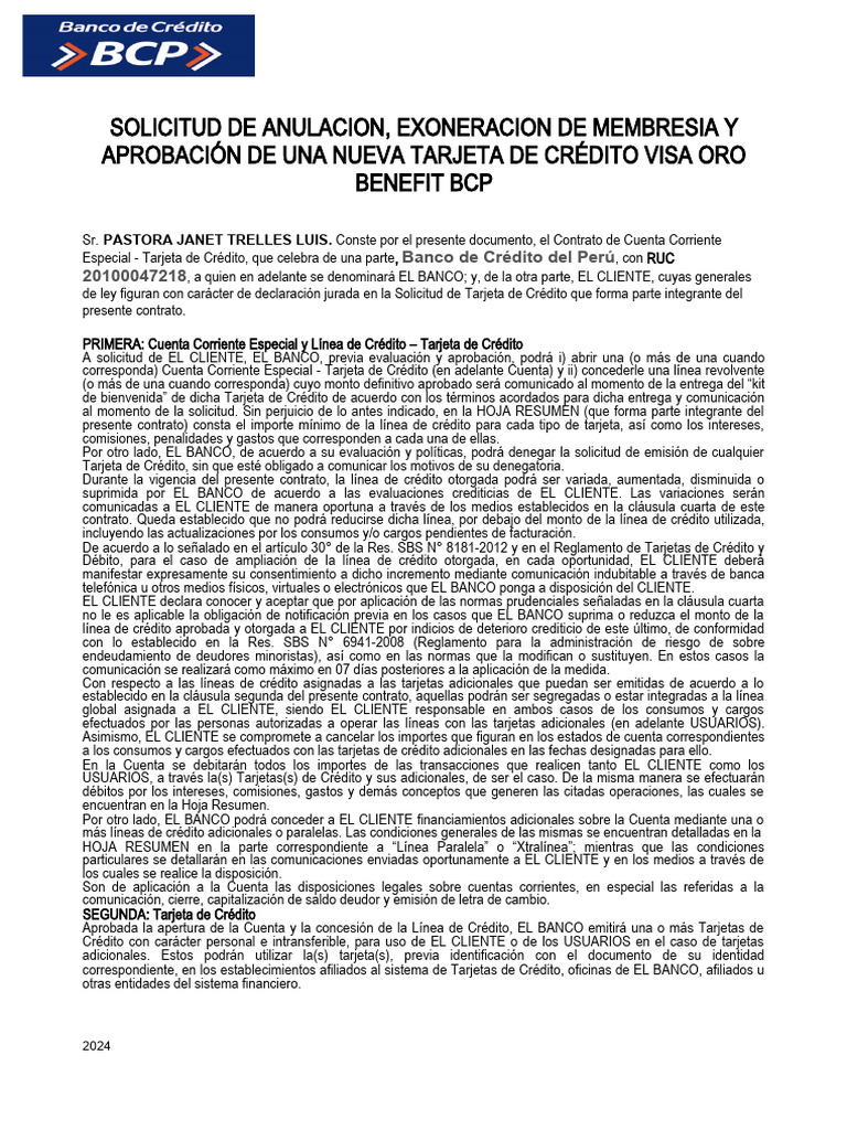 Incremento BCP - Pastora Janet Trelles Luis | PDF