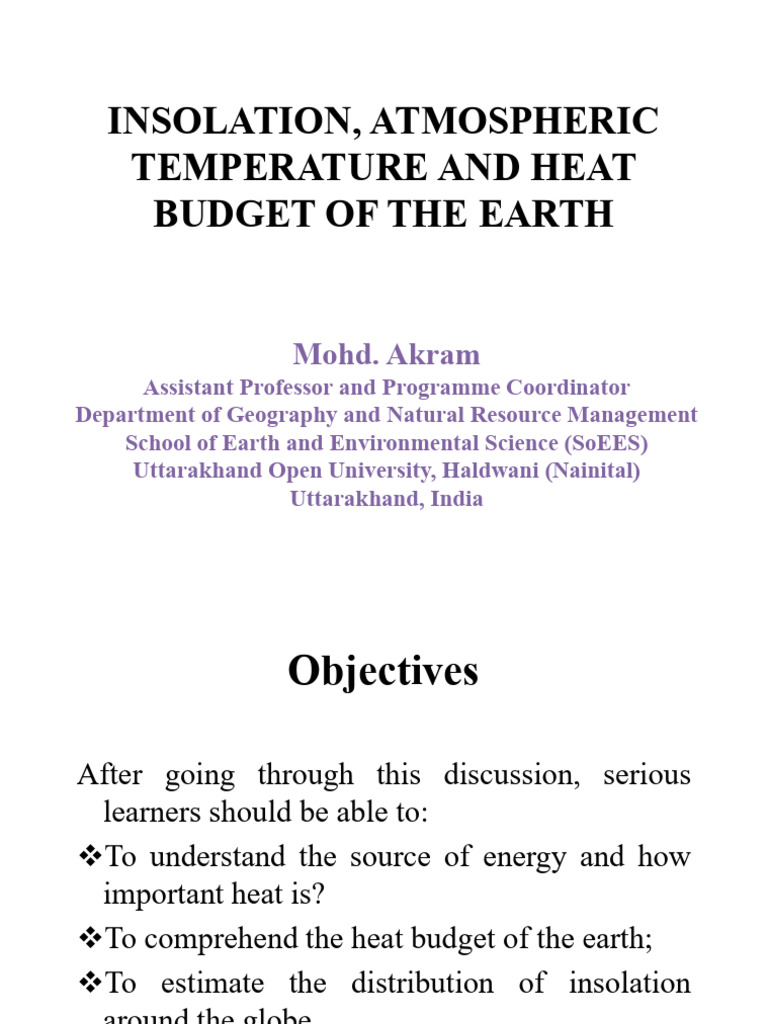 Insolation, Atmospheric Temperature and Heat Budget of The Earth | PDF ...
