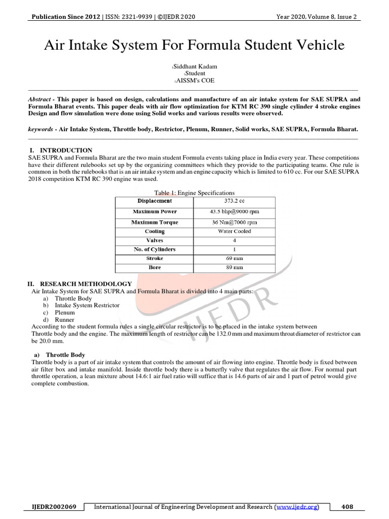 Air Intake Design for FSAE Vehicles | PDF | Throttle | Rotating Machines