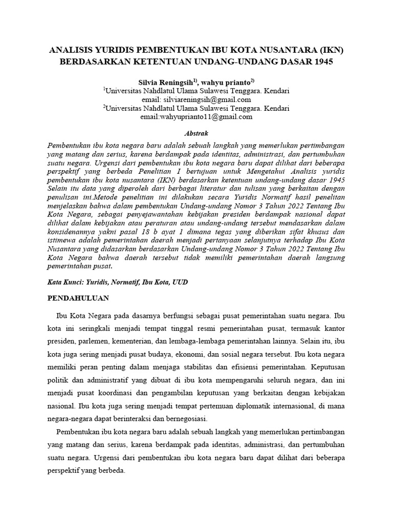 ANALISIS YURIDIS PEMBENTUKAN IBU KOTA NUSANTARA (IKN) | PDF