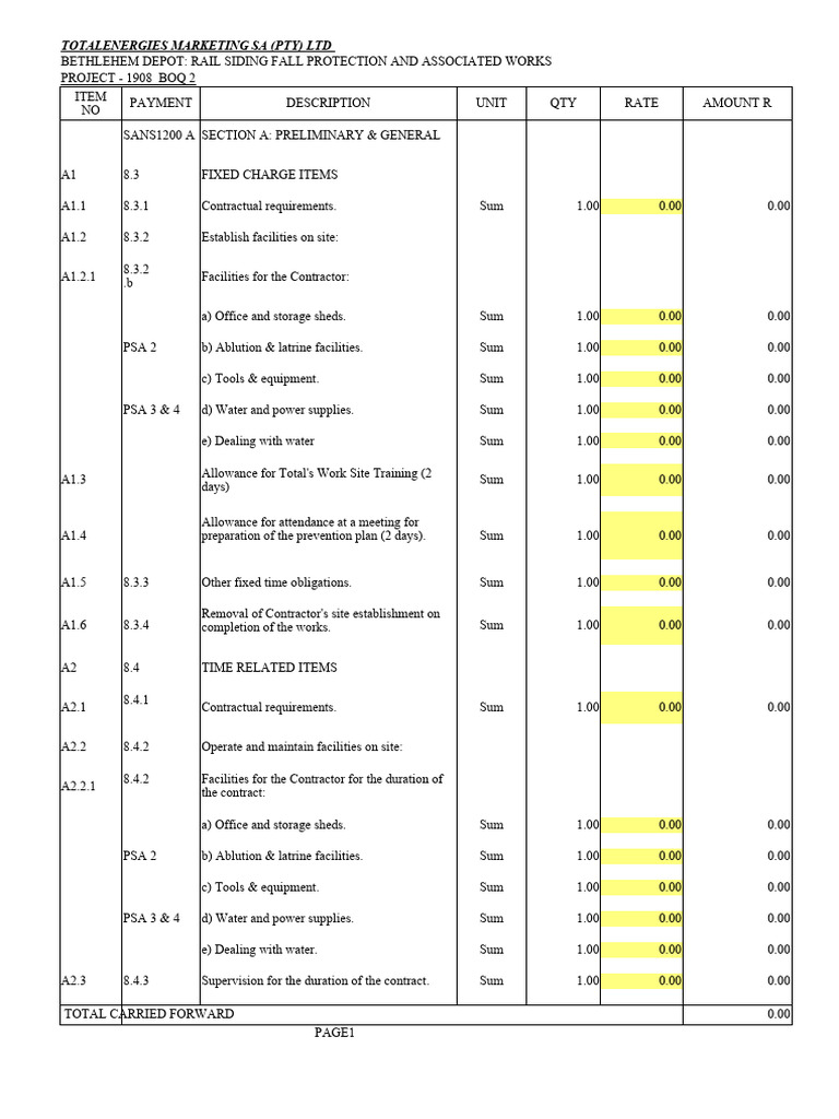 F1908 Total Bethlehem Depot - Rail Siding Fall Protection Project - BoQ - Rev 0 | PDF ...