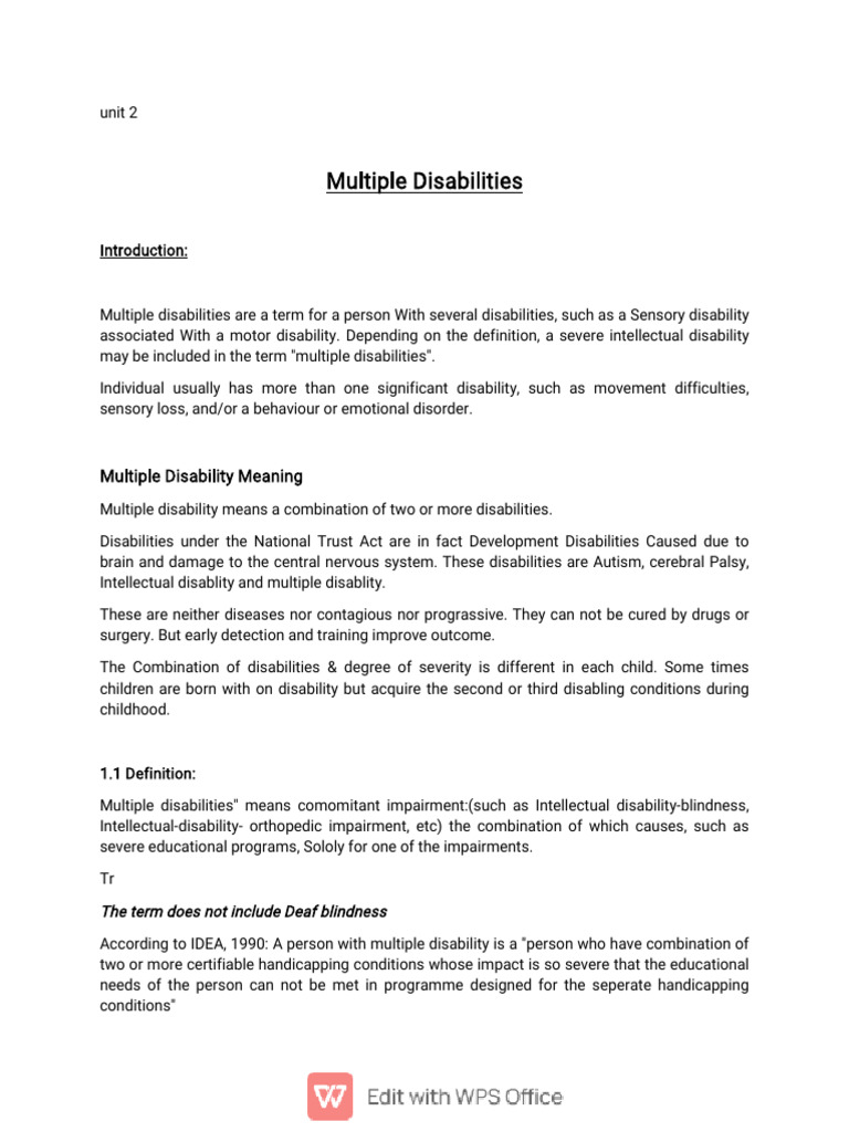 Unit 2 Multiple Disabilities | PDF | Disability | Intellectual Disability