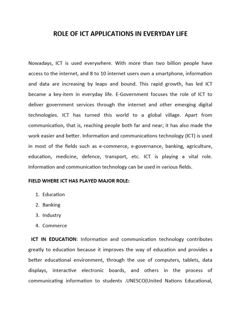 Role of Ict Applications in Everyday Life | PDF | Information And ...