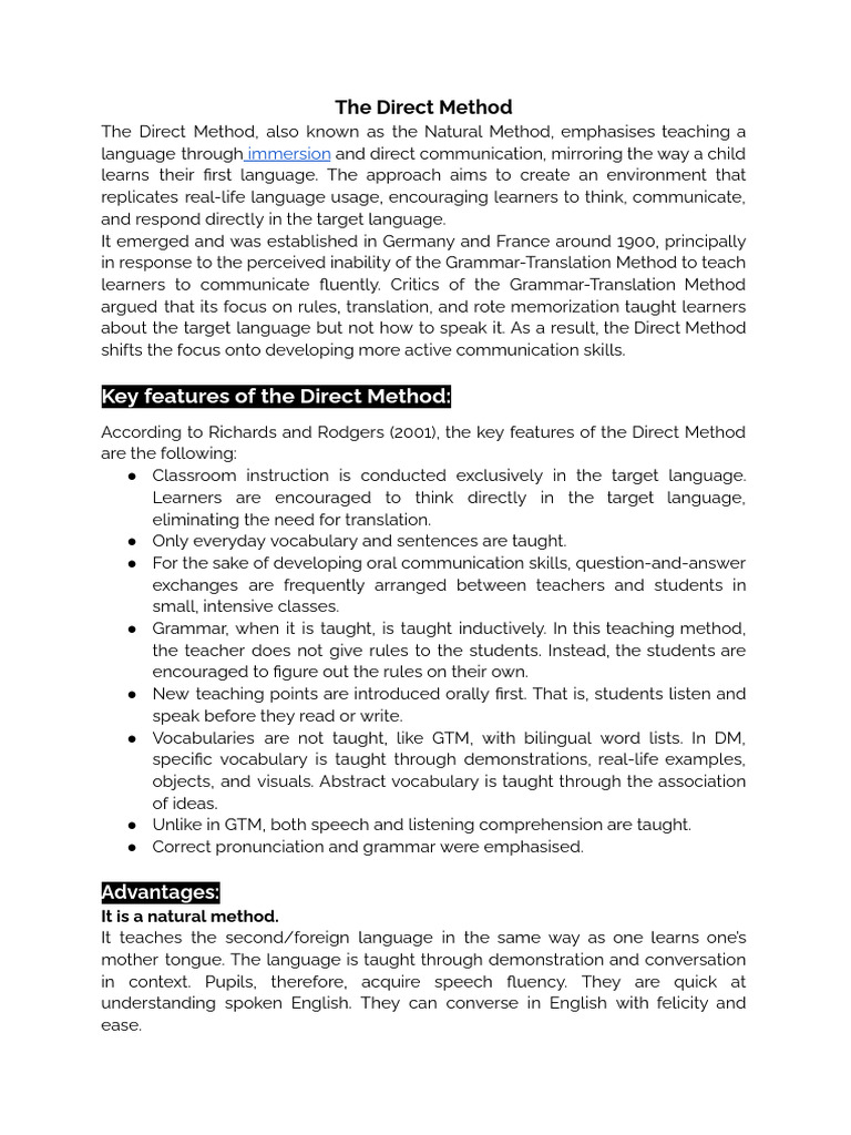 Direct method | PDF | Vocabulary | Second Language