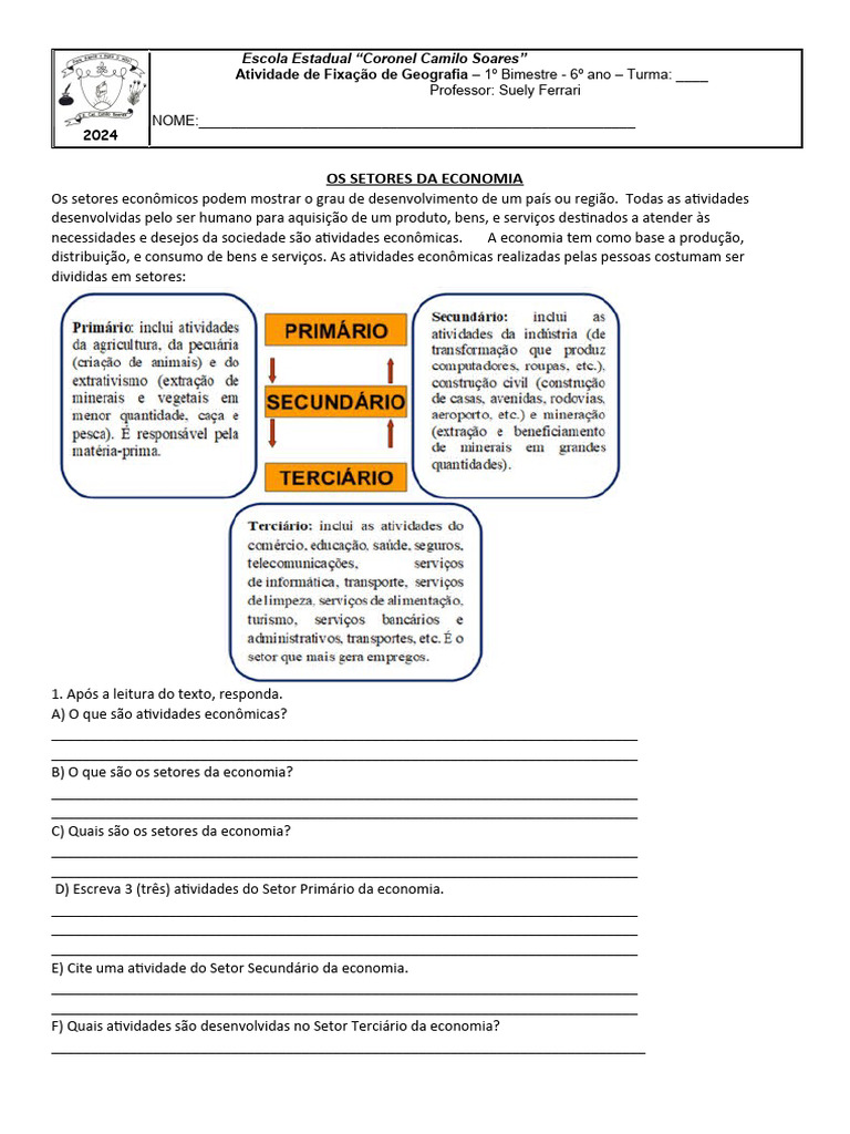 Atividades Setores Da Economia | PDF | Setor terciário da economia | Economia