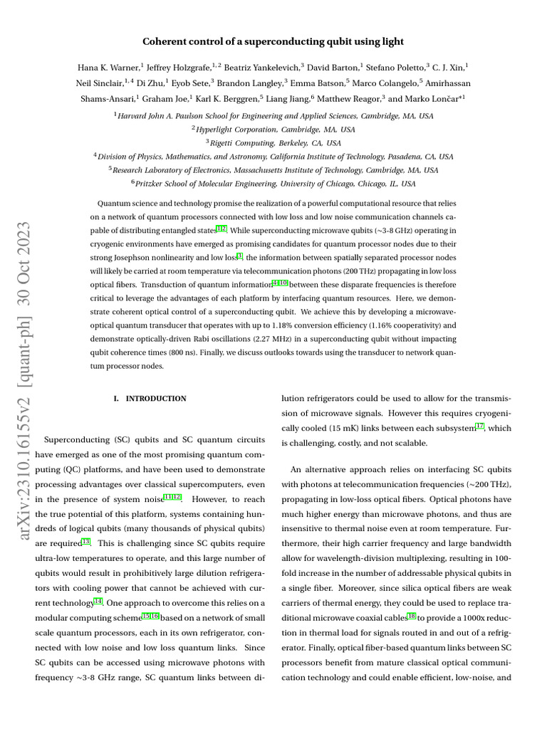 Coherent Control of A Superconducting Qubit Using Light | PDF | Microwave | Quantum Computing