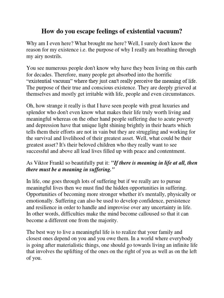 How To Escape Feelings of Existential Vacuum | PDF