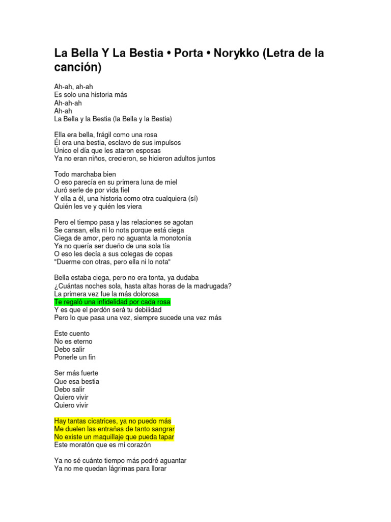 Letra de La Canción La Bella y La Bestia | PDF