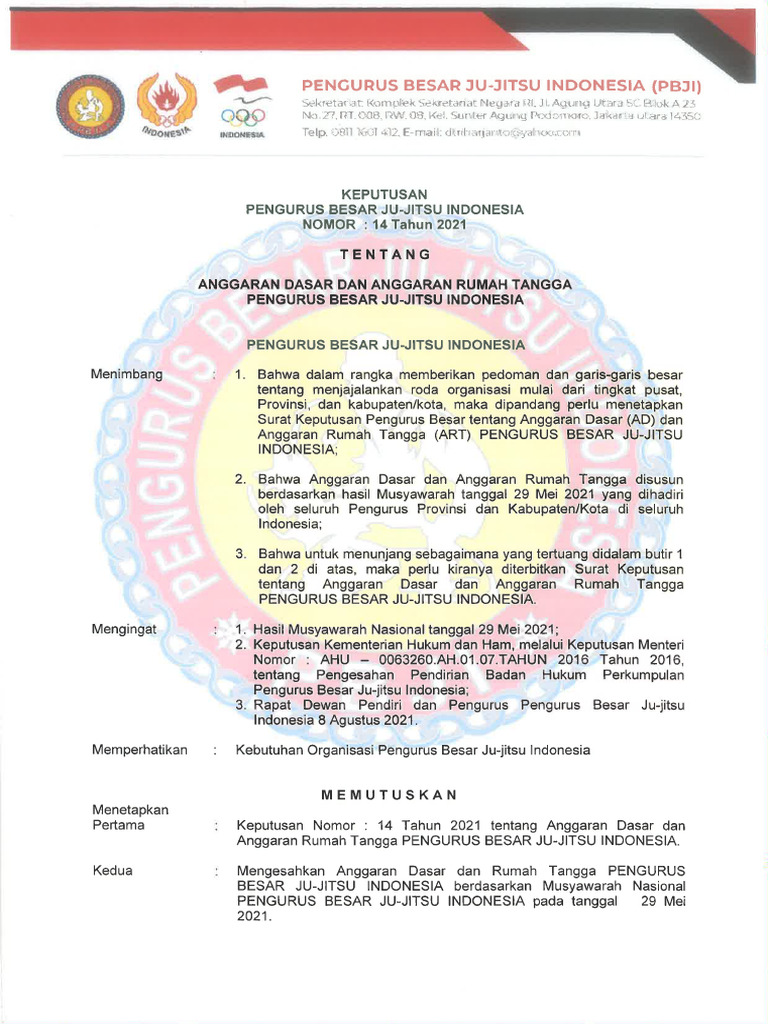 AD ART PBJI Hasil Munas | PDF