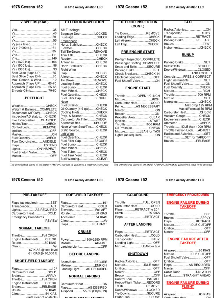 1978_Cessna_152_Checklist | PDF | Carburetor | Throttle