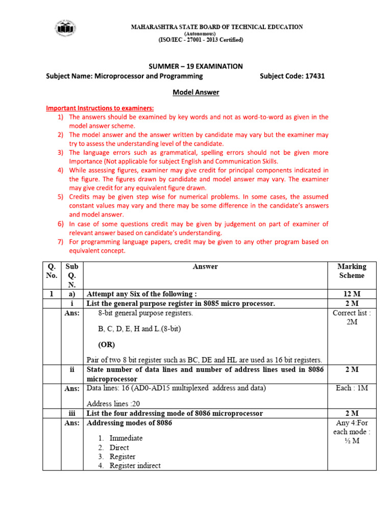 2019 Summer Model Answer Paper (Msbte Study Resources) | PDF | Assembly ...