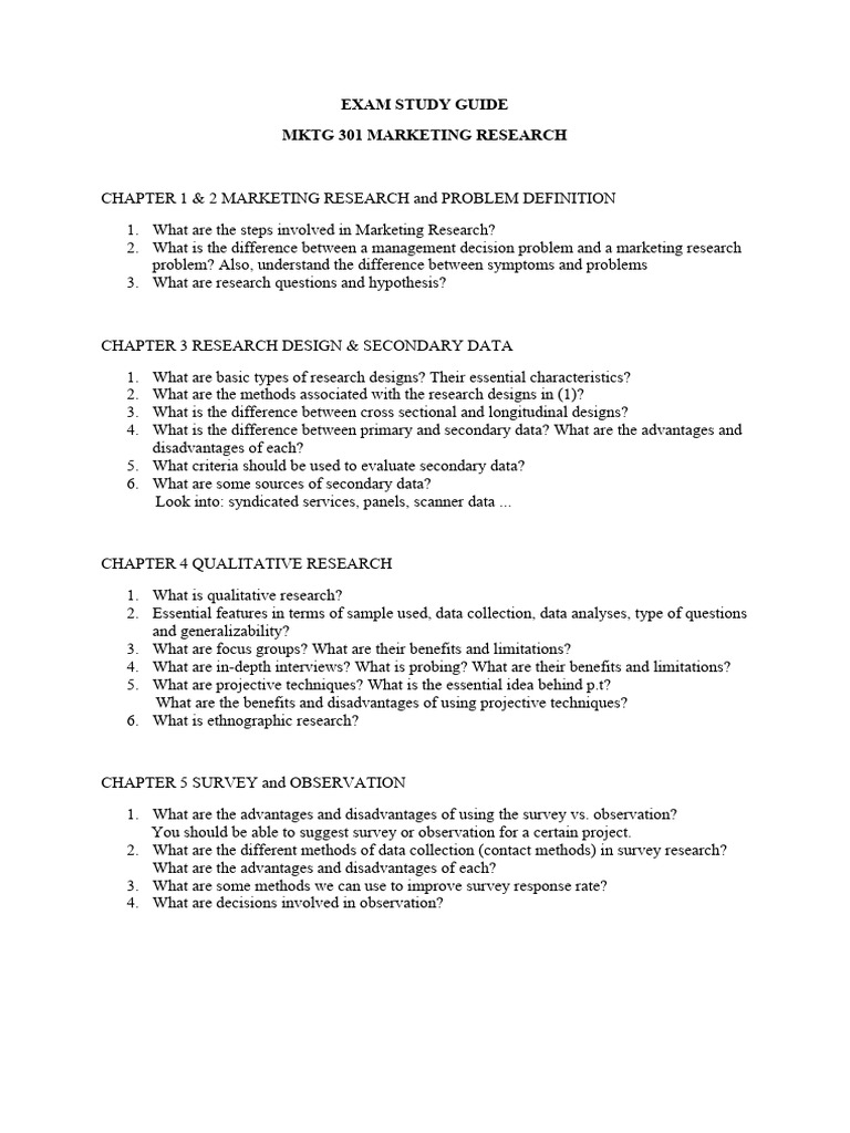 MKTG 301 Marketing Research Study Guide | PDF | Validity (Statistics ...
