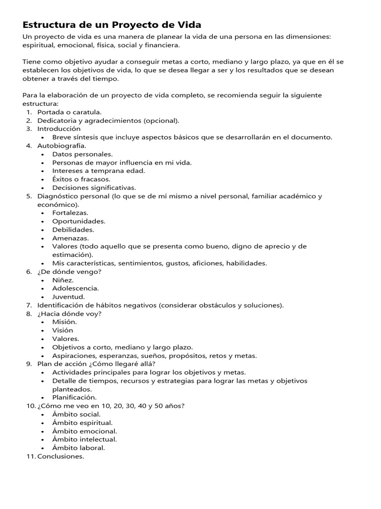 Estructura de Un Proyecto de Vida | PDF