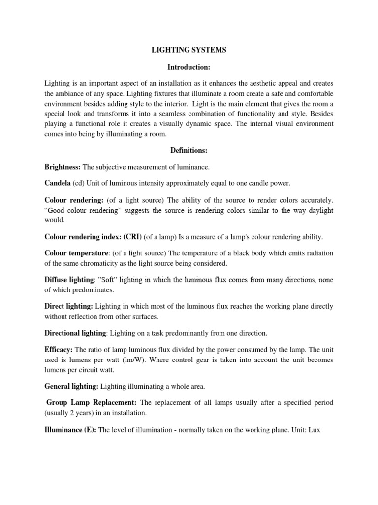 1.0 Lighting Systems | PDF | Lighting | Incandescent Light Bulb