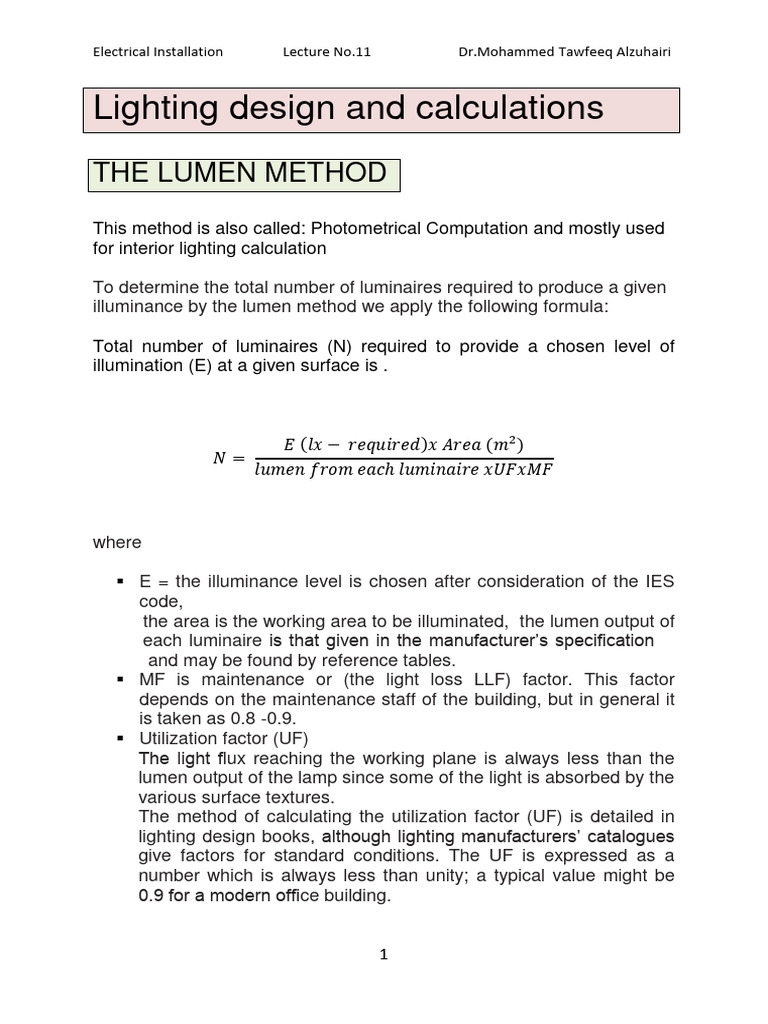 Lighting Design Calculations Guide | PDF | Lighting | Light