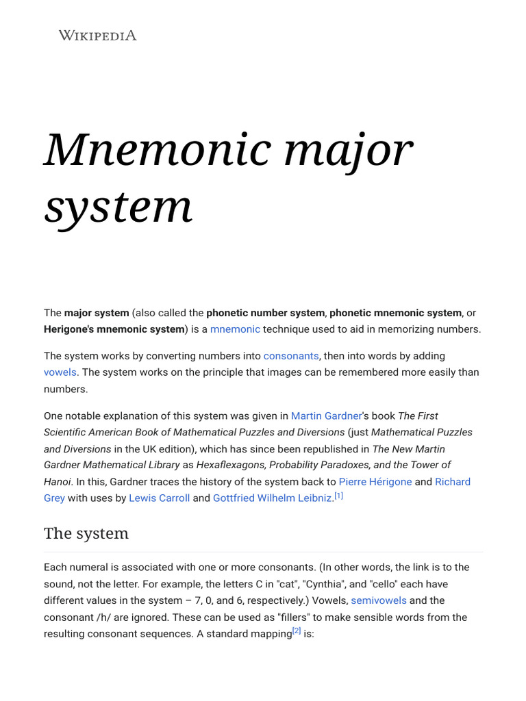 Mnemonic major system - Wikipedia | PDF | Linguistics