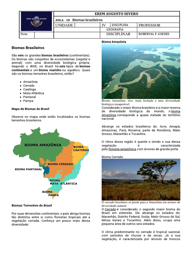 Aula 10 - Biomas Brasileiros | PDF | Florestas | Floresta Amazônica