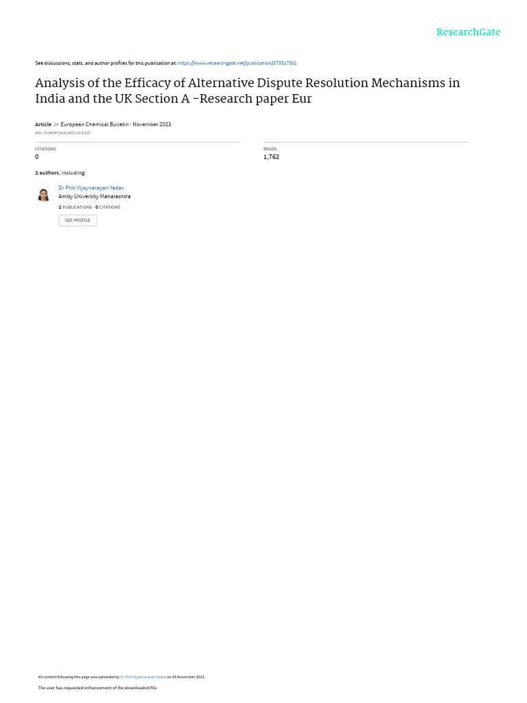 Analysis of The Efficacy of Alternative Dispute Resolution Mechanisms in India and The UK ...