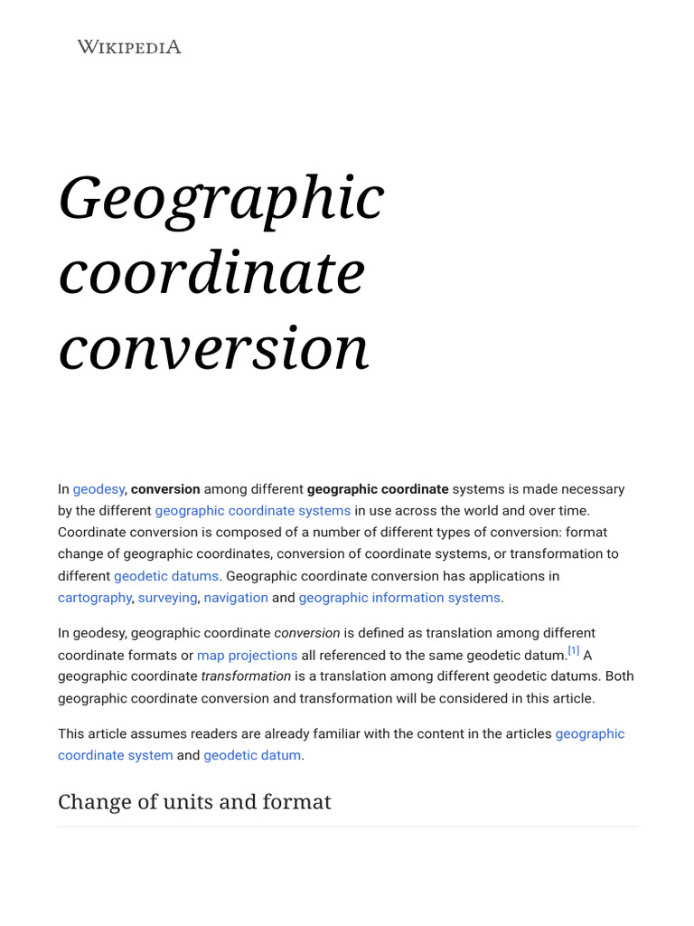 Geographic Coordinate Conversion - Wikipedia | PDF | Geodesy | Geophysics