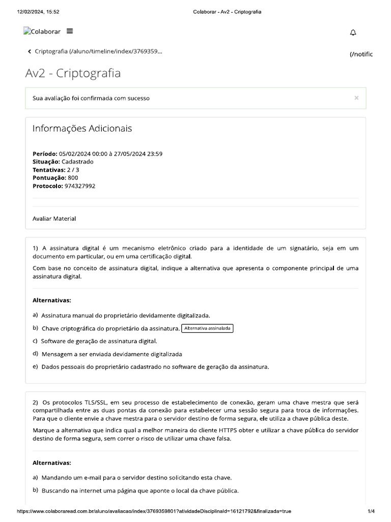 AV2 - Criptografia | PDF