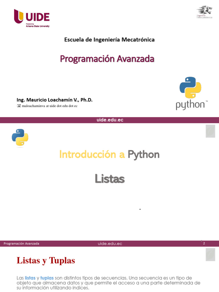 Prog_Avanzada Clase_S3 Listas y Tuplas | PDF | Python (lenguaje de programación) | Programación ...