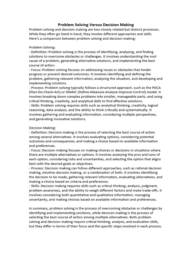 Problem Solving Versus Decision Making | PDF | Performance Indicator ... Problem Solving Versus Decision Making | PDF | Performance Indicator ...