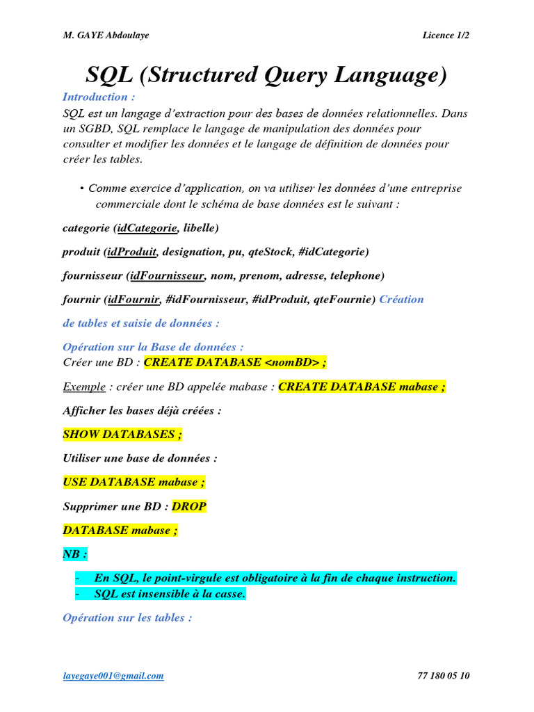 COURS SQL Modifie | PDF