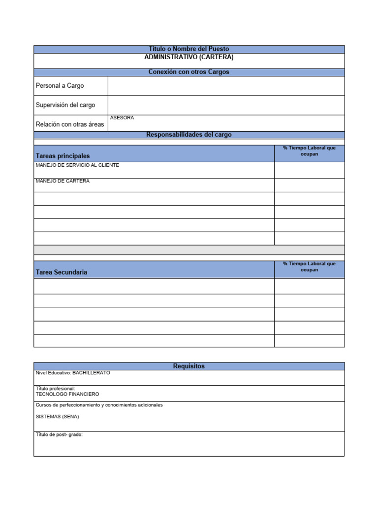 Formato - Análisis - de - Puestos CARTERA | Descargar gratis PDF | Cognición