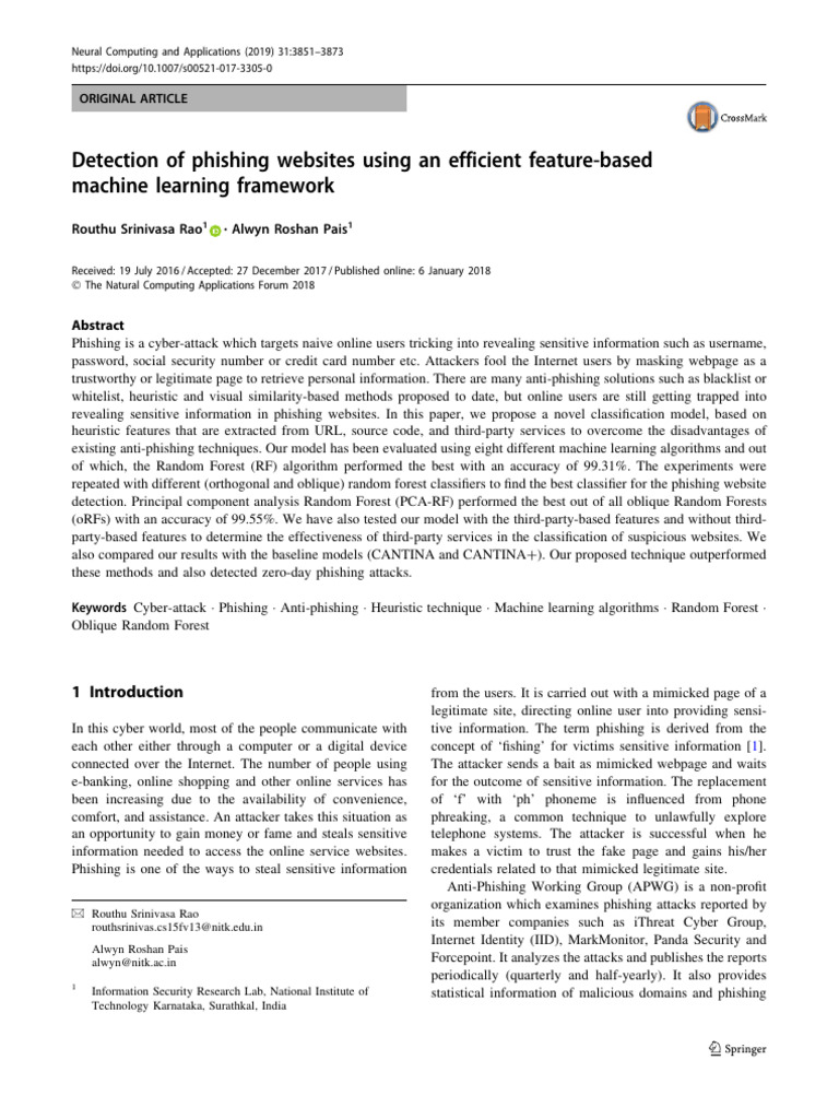 Detection of Phishing Websites Using An Efficient Feature-Based Machine ...