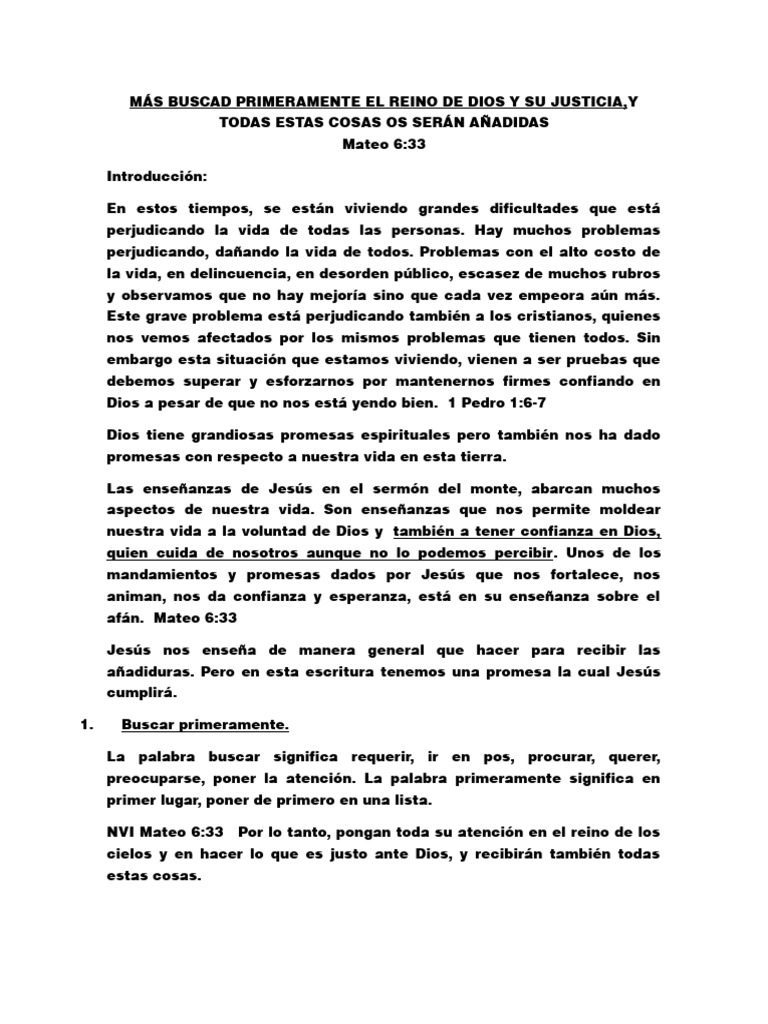 Buscad Primero El Reino | PDF | Jesús | Pecado