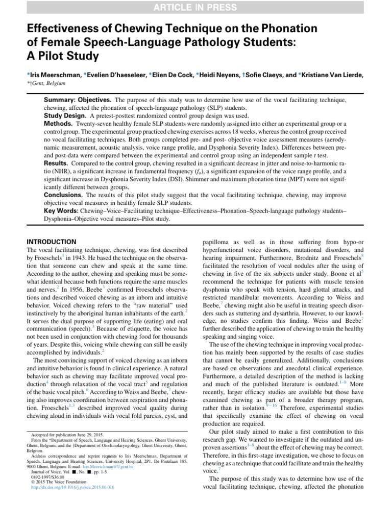 Chewing Technique in Phonation of SLP Students | PDF | Human Voice ...