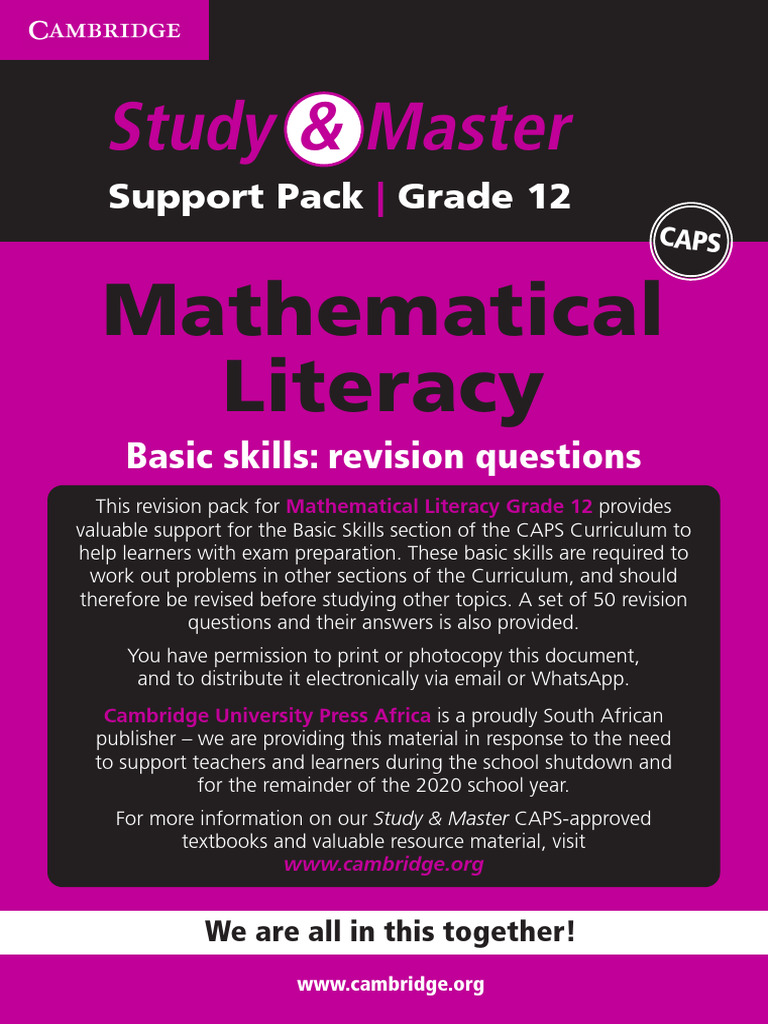 Grade 12 Mathematical Literacy Revision Pack | PDF | Moon | Orbit
