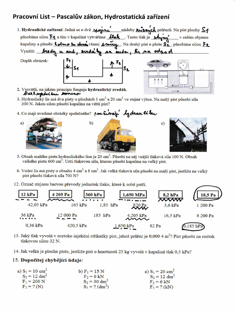 Fy 7.A Reseni PL Pascaluv Zakon Hydrostaticka Zarizeni 27.4. 30.4 | PDF
