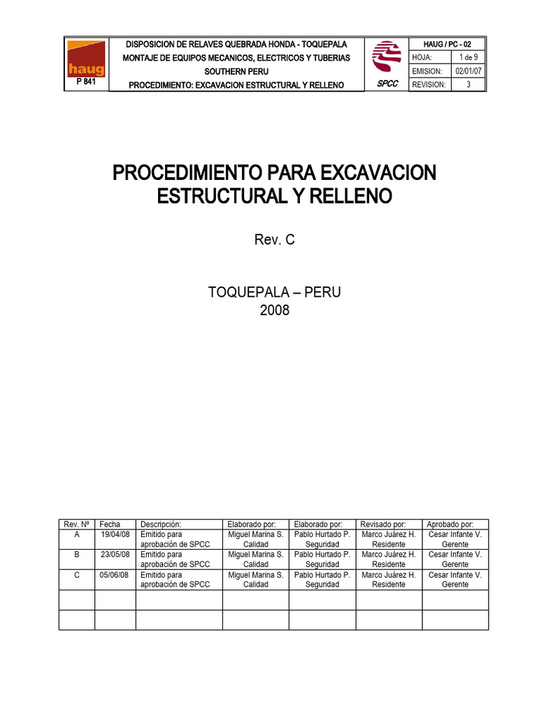 C 02 Excavacion Estructural Y Relleno Rev C Final Pdf Ciencias De La Tierra