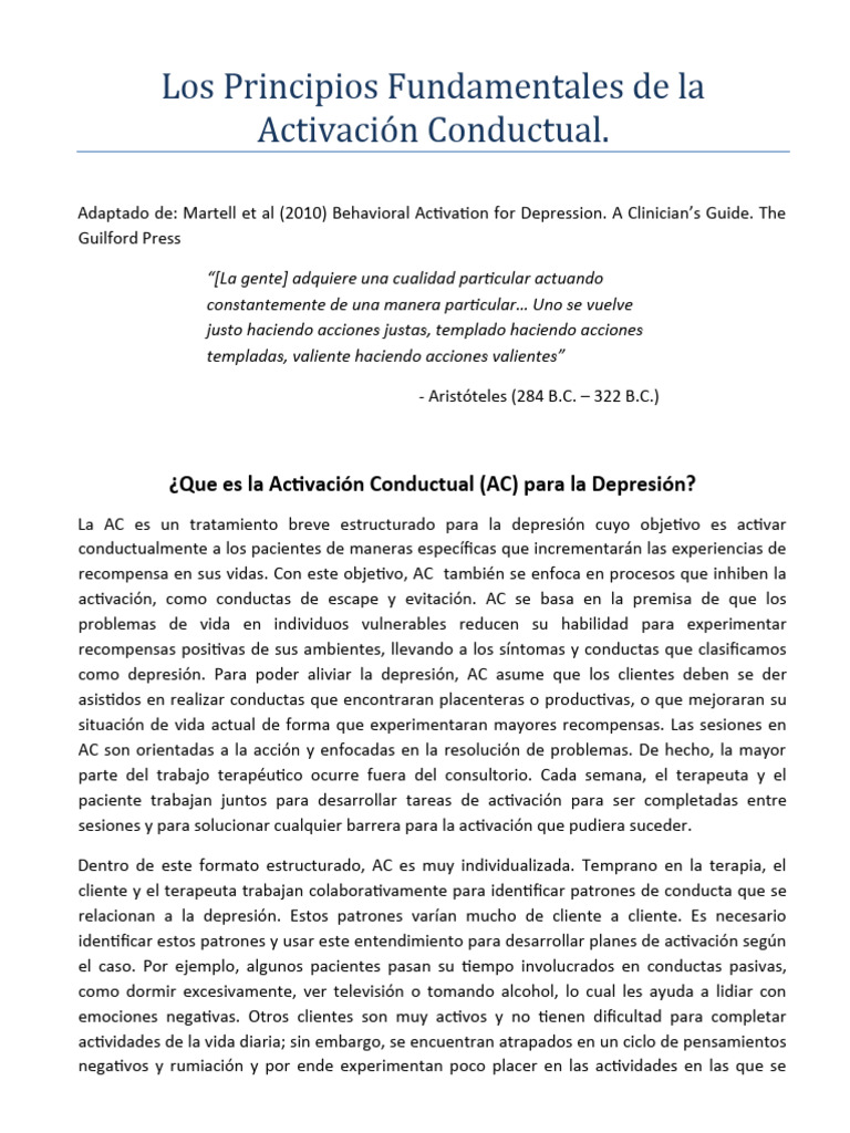 10 Principios de Activación Conductual | PDF | Depresión (estado de ...