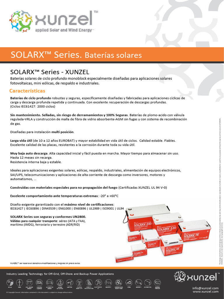 Bateria Xunzel Solarx 8 Agm 8ah 12v | PDF | Naturaleza | Electricidad