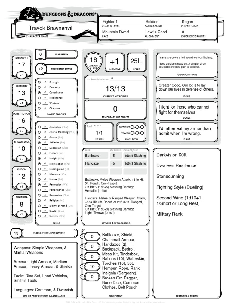 Travok Brawnanvil, Male LG Mountain Dwarf Fighter | PDF