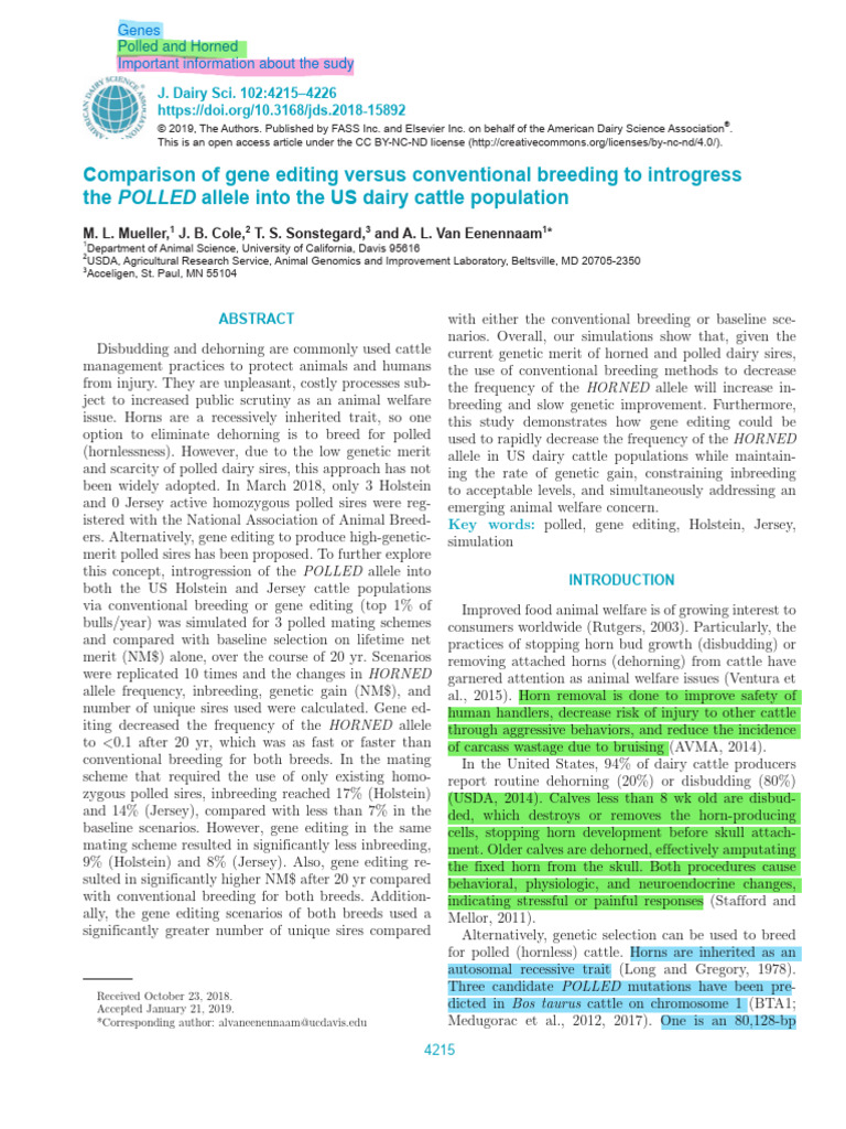Bovine Polled Gene Editing | PDF | Cattle | Inbreeding