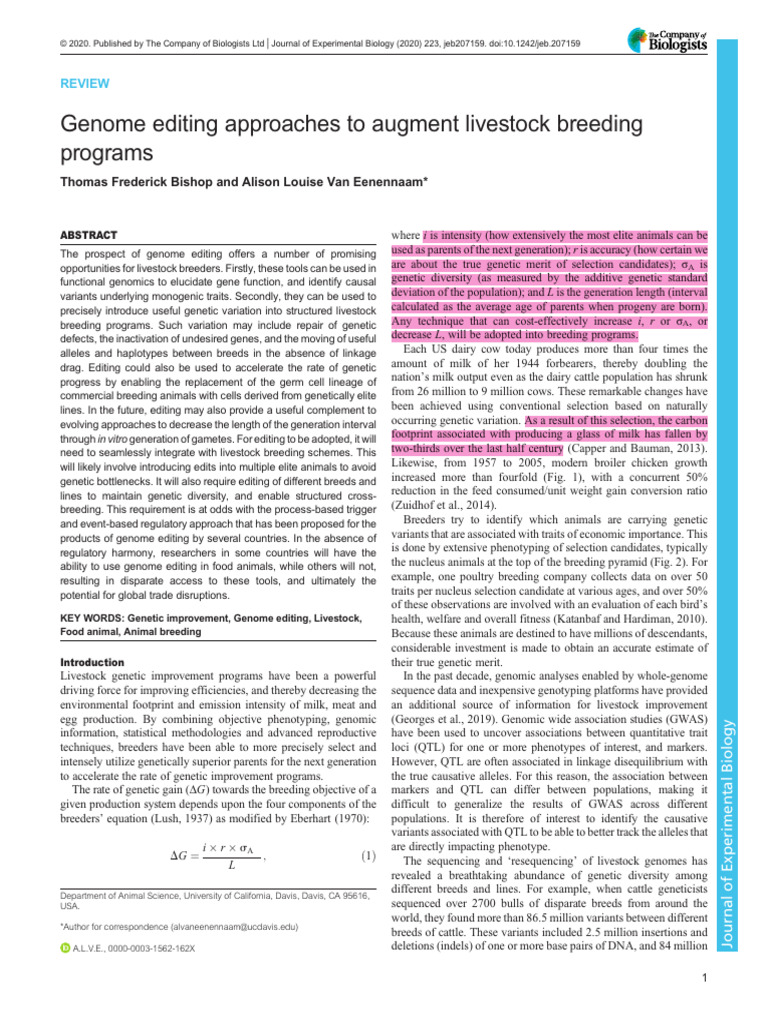 Genome Editing Livestock Breeding Programs | PDF | Genetics | Quantitative Trait Locus
