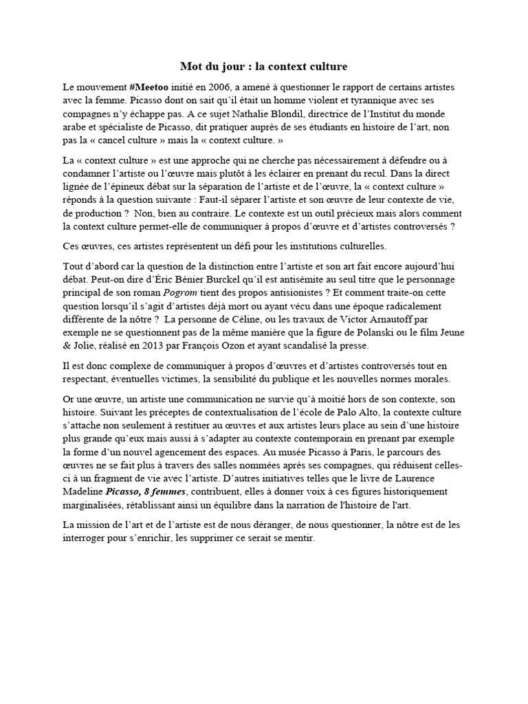 La Contexte Culture | PDF | Enseignement des Arts libéraux