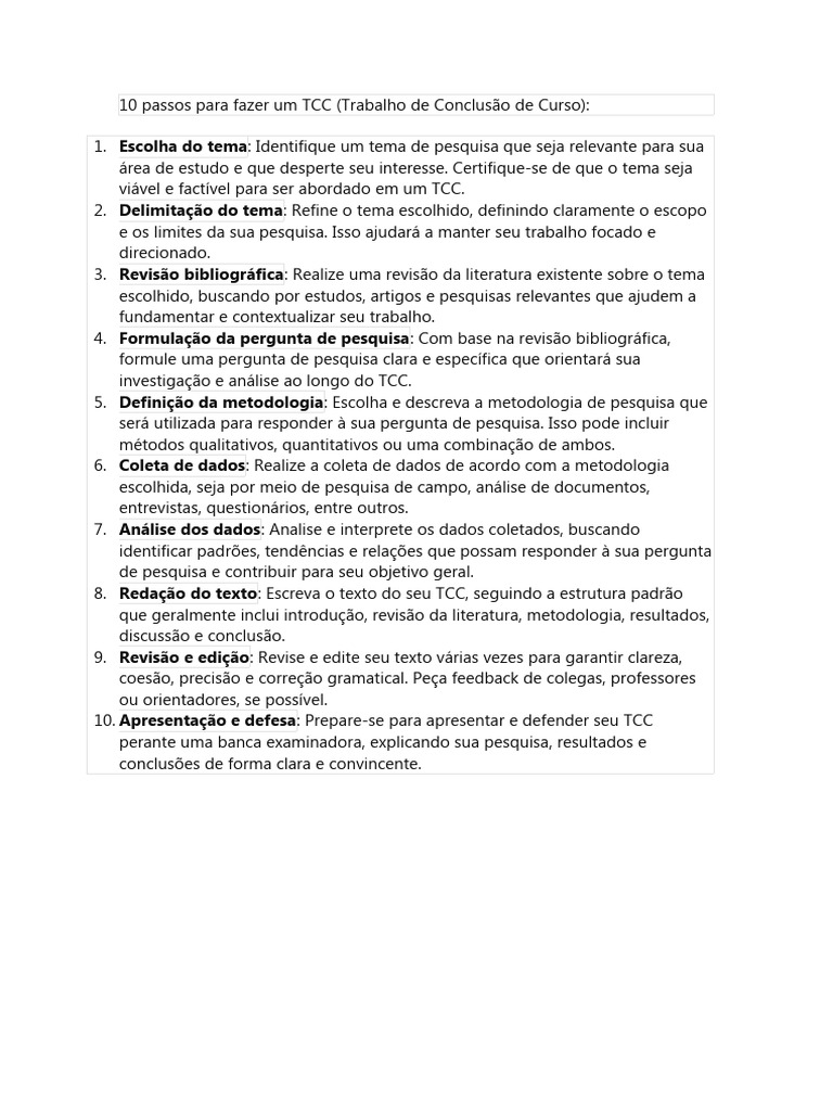 10 Passos para Fazer Um TCC | PDF 10 Passos para Fazer Um TCC | PDF