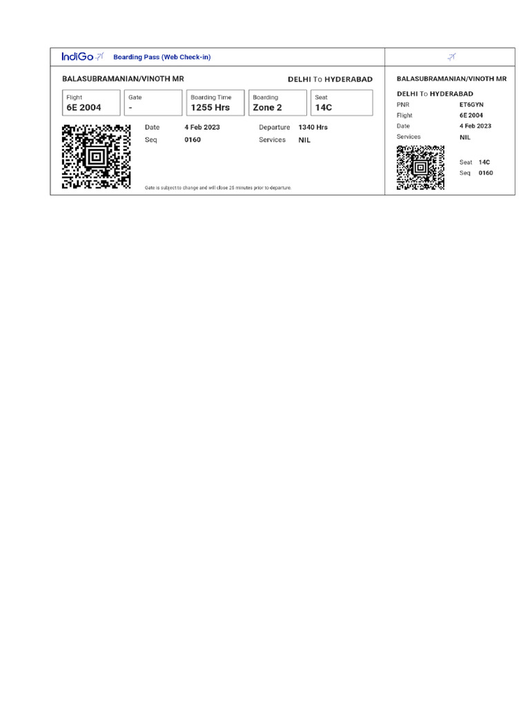 BoardingPass Vinoth 4th Feb | PDF