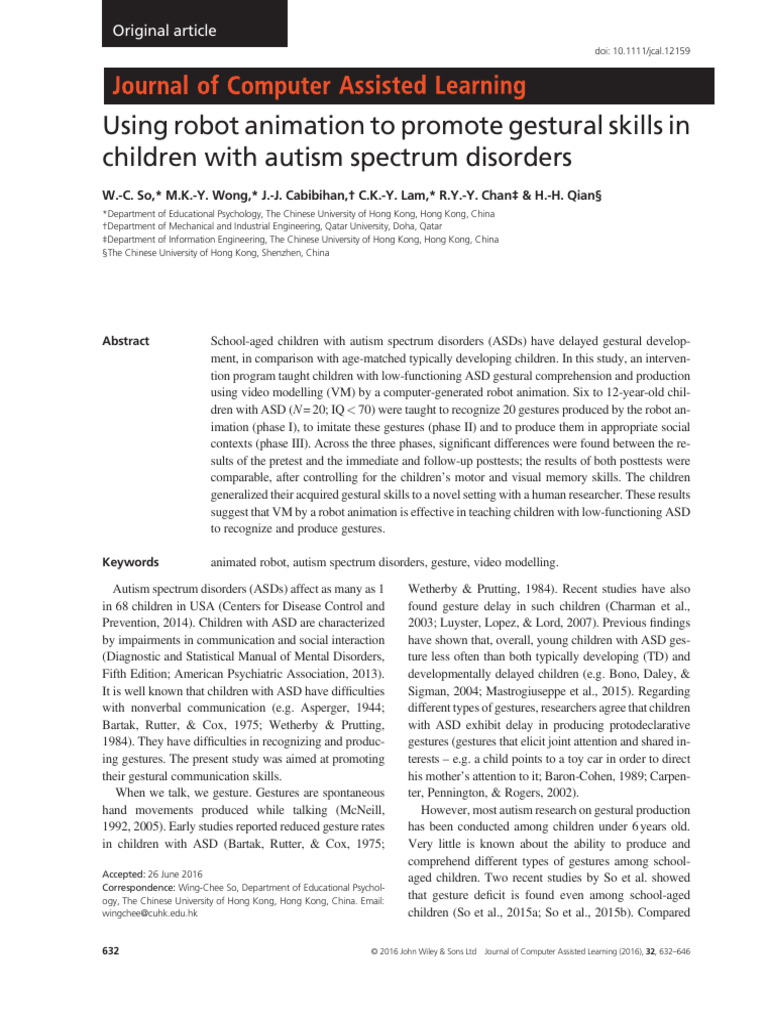 Robot Animation Enhances Gestures in ASD | PDF | Psychology ...