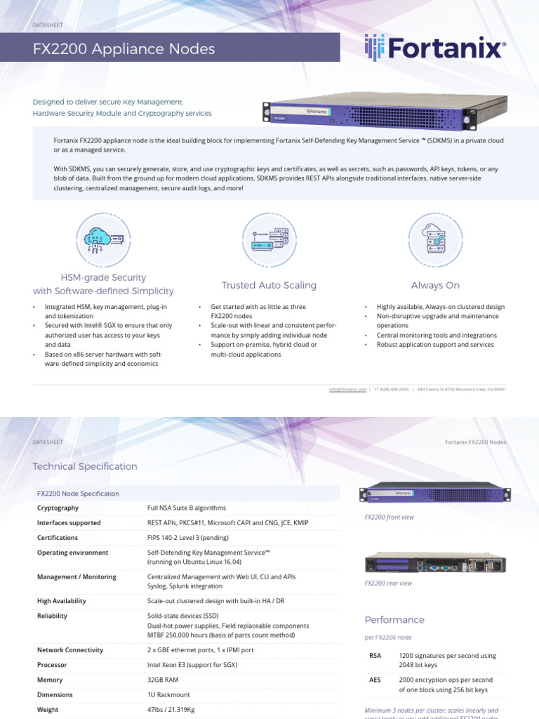 Fortanix Fx2200 Appliance Datasheet | PDF | Cryptography | Security