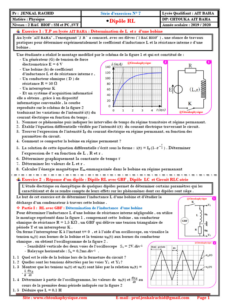 Exercice Corrigé Dipôle RL 2BAC | PDF | Inducteur | Résistance ...
