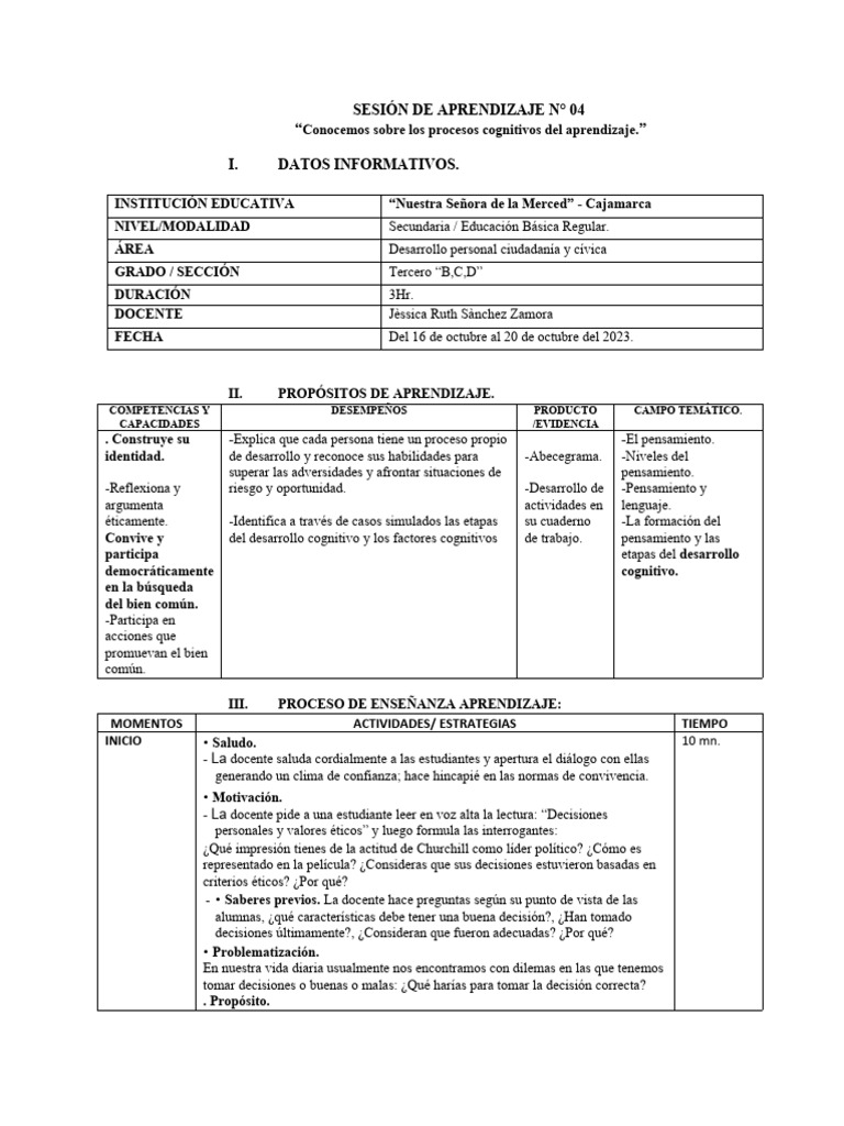 Sesion 4 Procesos Cognitivos Pdf Maestros Aprendizaje