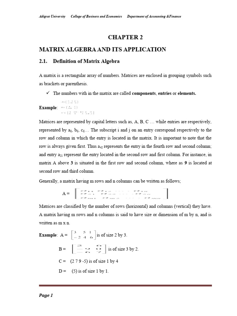 Chapter 2 Student | PDF | Matrix (Mathematics) | System Of Linear Equations