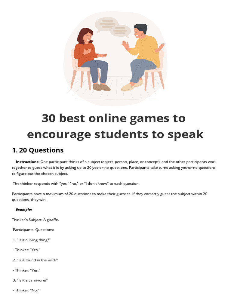 30 Best Online Speaking Games | PDF | Imagination | Experience